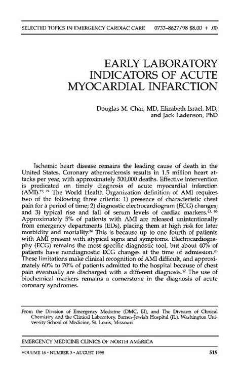 PDF EARLY LABORATORY INDICATORS OF ACUTE MYOCARDIAL INFARCTION
