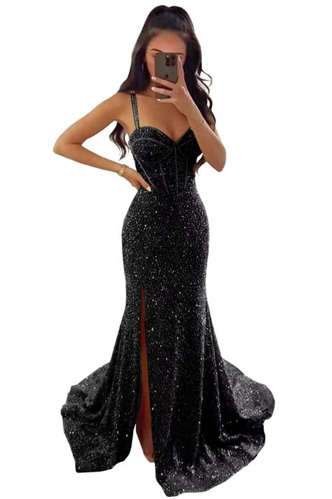 Buy Thboeermermaid Sequin Prom Dresses 2024 Long With Slit Sparkly