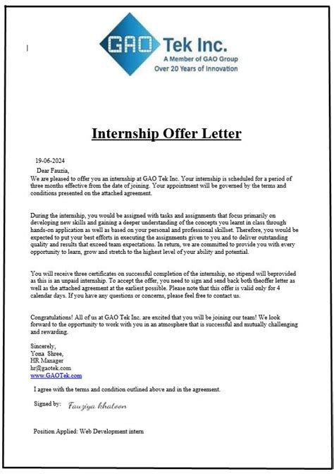 fauzia khatoon on linkedin internship webdevelopment gaotek