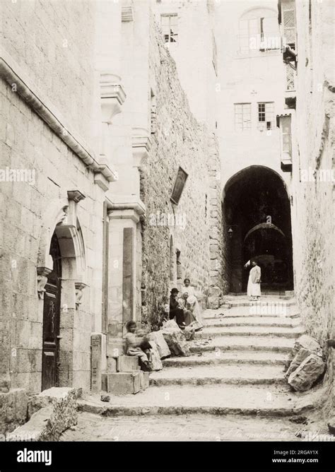 Vintage 19th Century Photograph Street In Jerusalem Holy Land