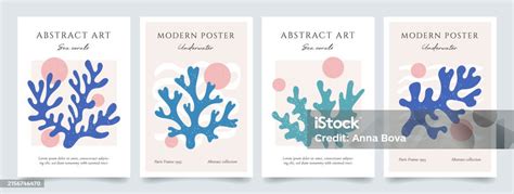 추상 산호 포스터 세트입니다 해양 생물 모던하고 트렌디한 미니멀 스타일 유기적인 자연 모양의 현대 미술 인쇄물 벽 장식 인쇄 엽서 표지 서식 파일 배너에 대 한 손으로 그린