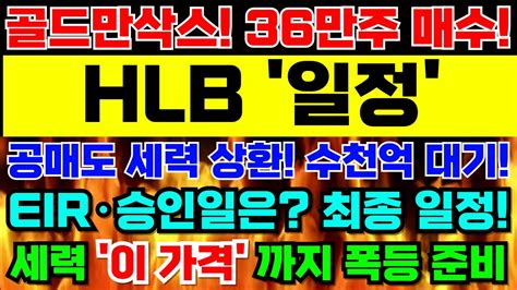 Hlb 주가전망 🚨긴급속보🚨골드만삭스 36만주 매수 공매도 세력 상환 가속 수천억 대기 숏스퀴즈 터진다 Eir·최종 승인 일정은 세력 이 가격 까지 폭등