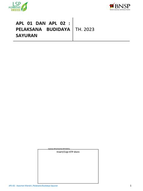 Apl 01 Dan Apl 02 Pelaksana Budidaya Sayuran 24 Okt 2023 Pdf