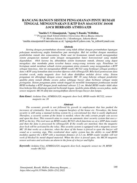 Rancang Bangun Sistem Pengamanan Pintu Rumah Tinggal Menggunakan E Ktp Dan Magnetic Door Lock