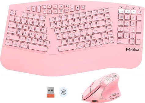 Meetion 2025 Upgrade Pink Ergonomic Keyboard And Mouse Multi Device Bluetooth 2 4g Keyboard 3