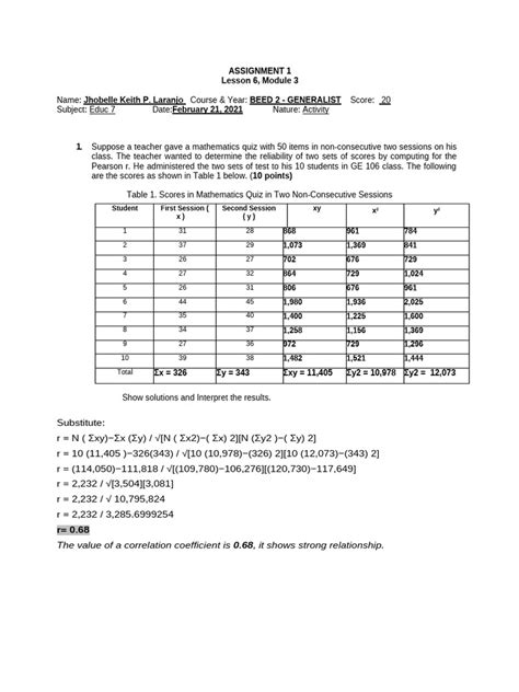 assignment 1 assessment in learning pdf statistical analysis