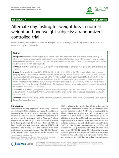 Pdf Alternate Day Fasting For Weight Loss In Normal Weight And