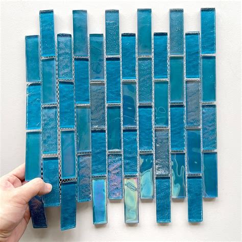 Iridescent Mosaic Glass Pool Blue Wall Tiles Mosaic Glass Tiles