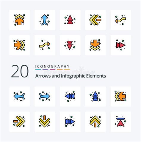 20 Arrow Line Filled Color Icon Pack Like Arrows Intersection Up Intersect Left Stock Vector