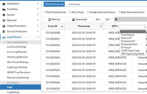 Using The Ddos Attack Log Table Fortiddos F 663 Fortinet Document
