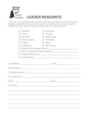 Fillable Online Rtcbsa Cub Scout Webelos Resident Camp Boy Scouts