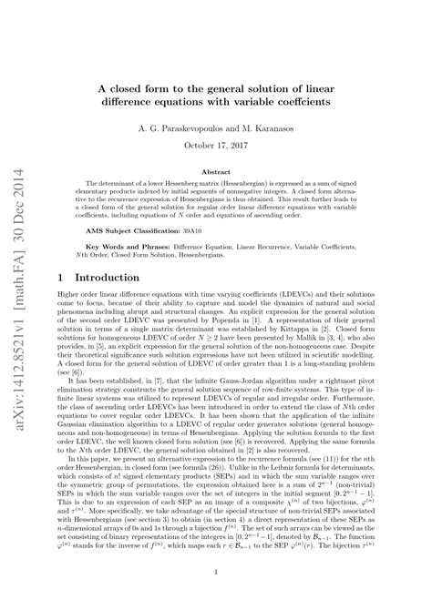 Pdf A Closed Form To The General Solution Of Linear Difference Equations With Variable