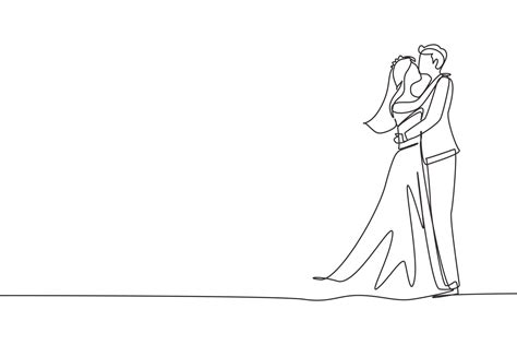 Continuous One Line Drawing Dominant Relationship Of Human Married Couple In Love Kissing And