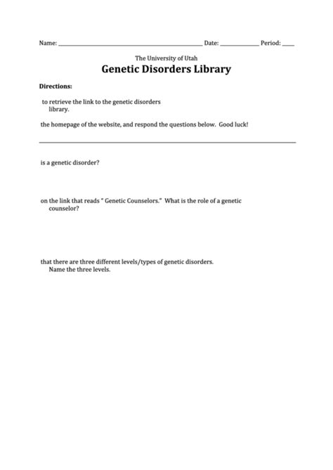 Genetic Disorders Library Worksheet Printable Pdf Download