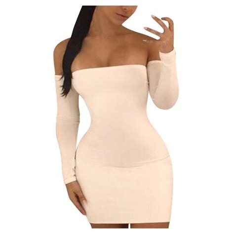 Femmes Sexy Tight Slim Élégant Évider Flat Shouders Robe Blanc Blanc