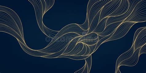 Vector Gold Line Wave Background Glitter On Black Premium Flow Illustration Japanese Copper