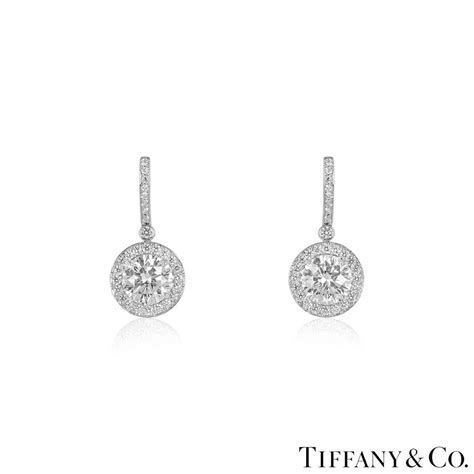 Tiffany Co Platinum Round Brilliant Cut Diamond Earrings 3 03ct TDW