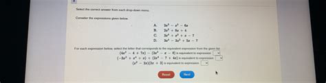 Select Correct Answer Drop Down Menu Consider Expressions Given Below A 2x3 X2 6x B 2x