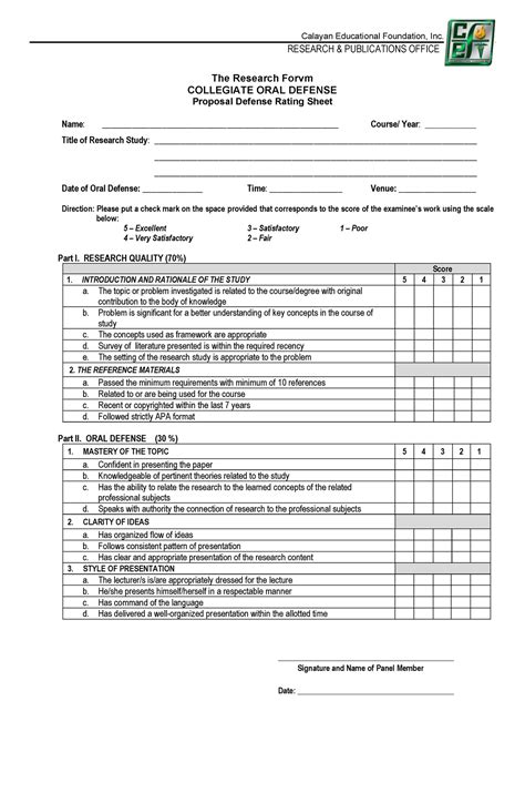 Rating Sheet Proposal Calayan Educational Foundation Inc RESEARCH PUBLICATIONS OFFICE The