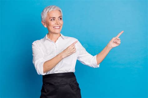 Photo Of Lovely Pensioner Lady Serve Clients Coffee Shop Point Look