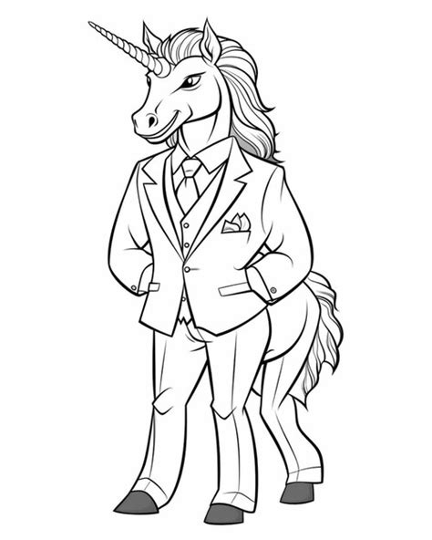 Coloring Pages Of A Unicorn In A Suit And Tie Generative Ai Premium Ai Generated Image