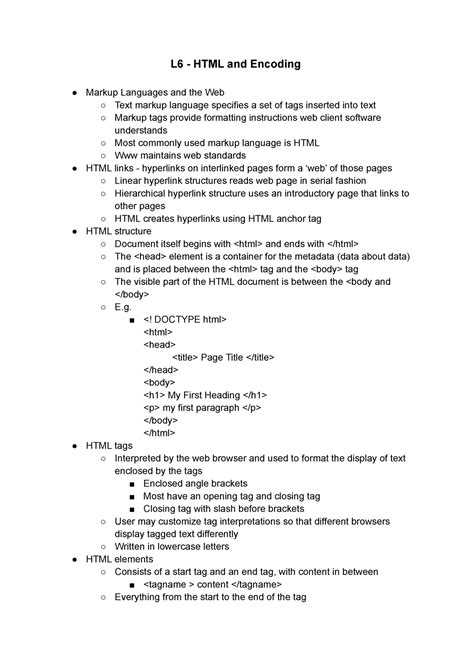L6 HTML And Encoding Lecture Notes 6 L6 HTML And Encoding Markup