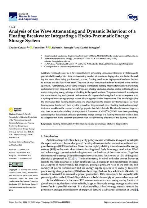 Pdf Analysis Of The Wave Attenuating And Dynamic Behaviour Of A Floating Breakwater