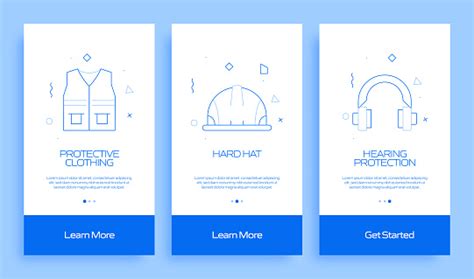 아이콘이 있는 모바일 앱 페이지 화면을 켜는 작업 안전 개념 Ux Ui 디자인 템플릿 벡터 일러스트레이션 건강관리와 의술에 대한 스톡 벡터 아트 및 기타 이미지 Istock