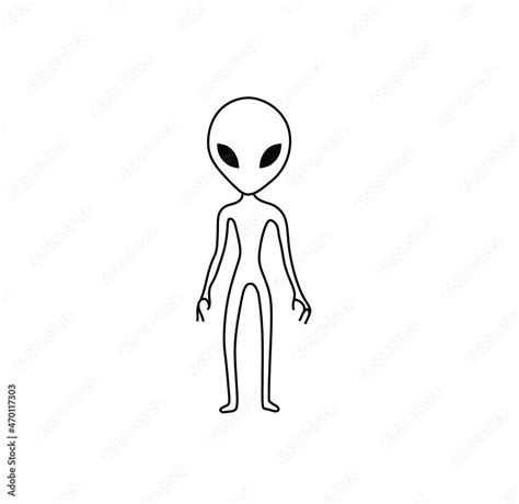 Vector Isolated Tall Thin Alien In Full Growth Contour Line Drawing
