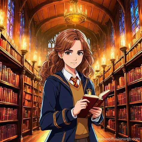 Hermione Granger, Emma Watson in Hogwarts Library | Stable Diffusion Online