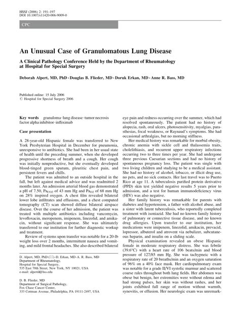 Pdf An Unusual Case Of Granulomatous Lung Disease A Clinical