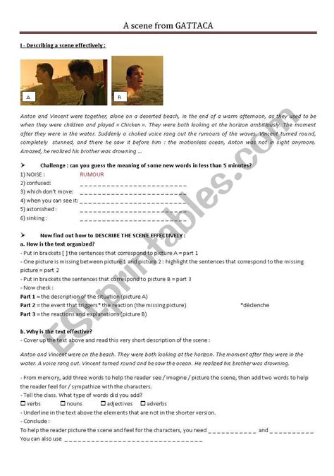 A Scene From Gattaca Describing A Scene Effectively Esl Worksheet By