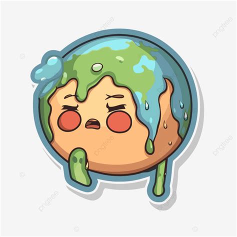 녹은 밀랍이 있는 화난 지구의 귀여운 스티커 클립 아트 벡터 고립 된 만화 지구 온난화와 스티커 디자인 상표 Png 일러스트 및 벡터 에 대한 무료 다운로드 Pngtree