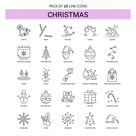 Premium Vector Christmas Line Icon Set 25 Dashed Outline Style