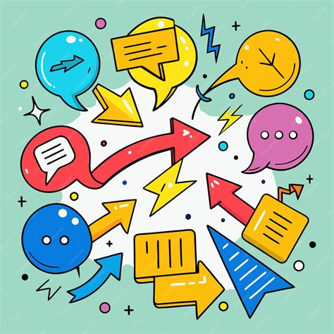 colorful arrows and speech bubbles on a green background premium ai
