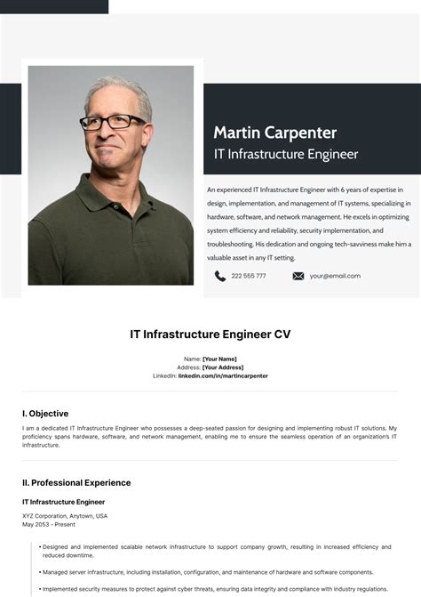 Free It Infrastructure Engineer Cv Template To Edit Online