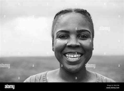 Curvy African Woman Smiling On Camera Outdoor Focus On Face Black