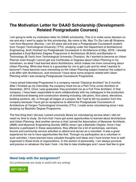 The Motivation Letter For Daad Scholarship Development Related