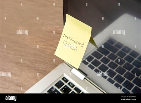 Sticky Note With The Word Password 123456 On A Laptop Keyboard Data Protection Password