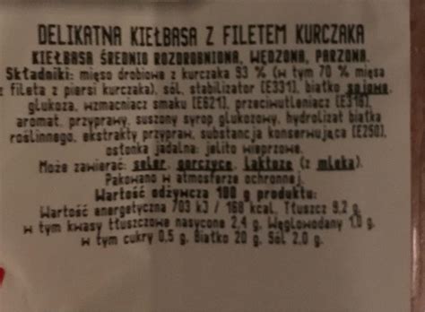 Delikatna kiełbasa z filetem kurczaka Duda kalorie kJ i wartości odżywcze Dine Fit pl