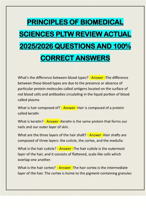 Principles Of Biomedical Sciences Pltw Review Actual 2025 2026 Questions And 100 Correct