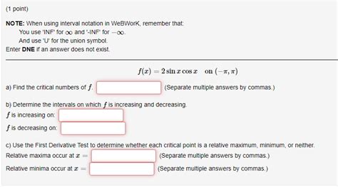 Solved 1 Point Note When Using Interval Notation In