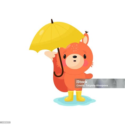 우산이있는 귀여운 다람쥐 만화 스타일의 벡터 일러스트레이션 카드 포스터 배너 팩에 인쇄 옷 직물 벽지에 인쇄 0명에 대한 스톡 벡터 아트 및 기타 이미지 Istock