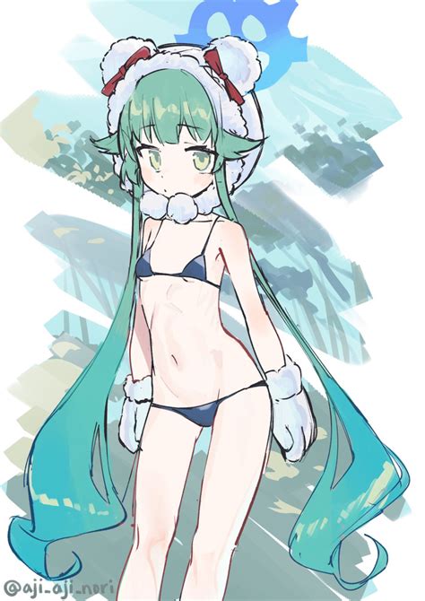 Bbooru Aji Aji Nori Aqua Hair Bare Shoulders Bikini Black Bikini