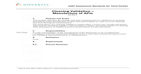 Cleaning Validation Sop Novartis