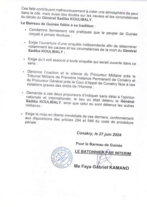 Mort de Sadiba Koulibaly le Barreau exige une enquête sur les causes