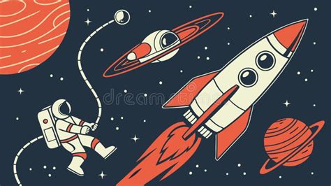 Astronaut And Rocket In Space Cosmic Exploration Space Travel Adventure Journey Vector Design