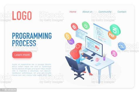 Programming Process Landing Page Isometric Vector Template Stock