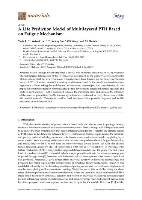Pdf A Life Prediction Model Of Multilayered Pth Based On Fatigue