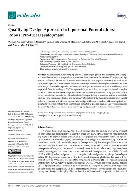 (PDF) Quality by Design Approach in Liposomal Formulations: Robust ...